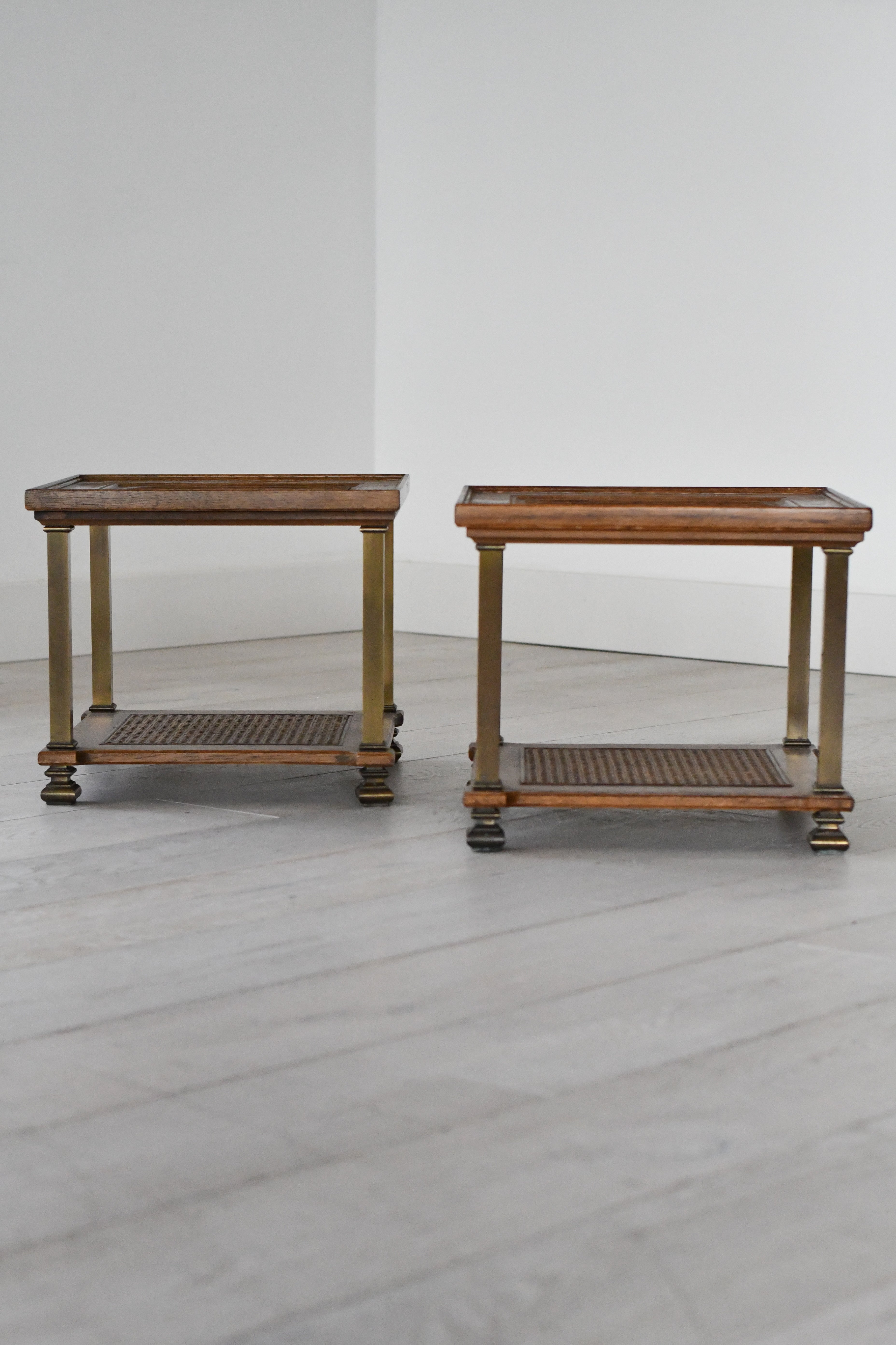 Pair of Mid-Century Cane & Brass Side Tables | Process Home